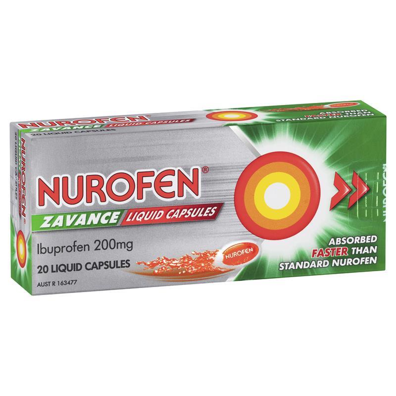 Nurofen Zavance Fast Pain Relief Liquid Capsules 200mg Ibuprofen 20 pa ...