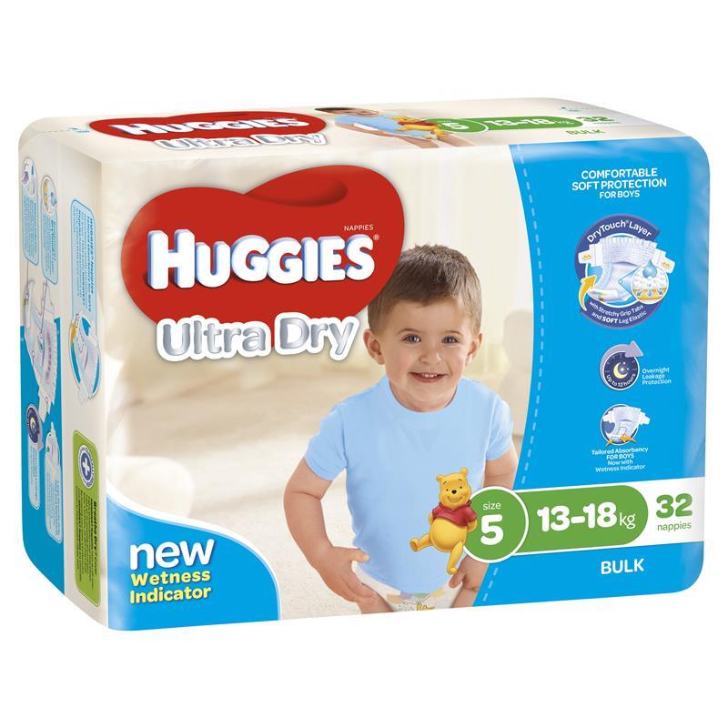 huggies ultra dry nappies size 5 boy 13-18kg bulk 32 pack – HORO.co.nz