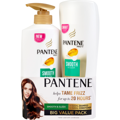 Pantene Pro-V Smooth & Sleek Shampoo + Conditioner Big Value Pack 2pk ...