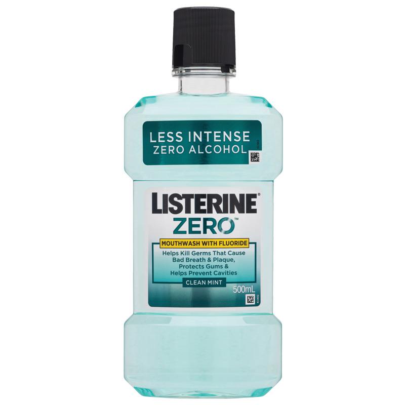 Listerine Zero Alcohol Antibacterial Mouthwash Less Intense Taste 500m ...