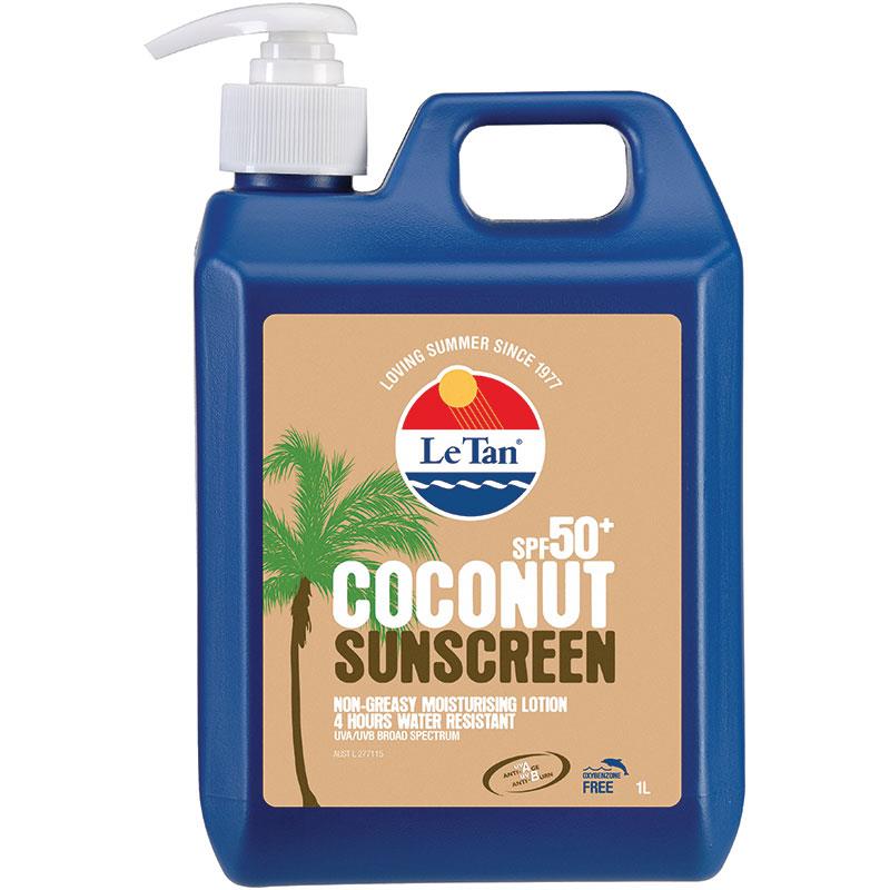 le tan spf 50+ coconut sunscreen 1 litre exclusive size – HORO.co.nz
